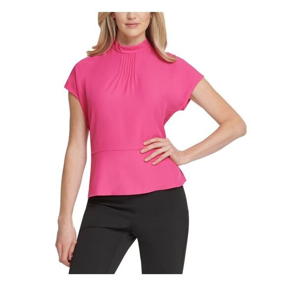 Dkny | Tops | Nwt Dkny Womens Pink Ruched Cap Sleeve Mandarin Collar ...